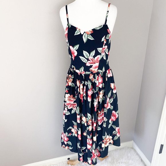 Malihini Hawaii | Dresses | Vintage 7s Malihini Hawaii Black Midi Dress ...